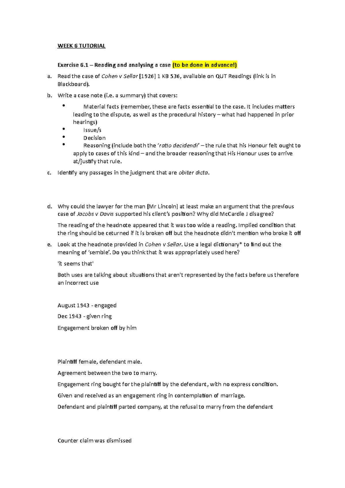 Intro week 6 - WEEK 6 TUTORIAL Exercise 6 – Reading and analysing a ...