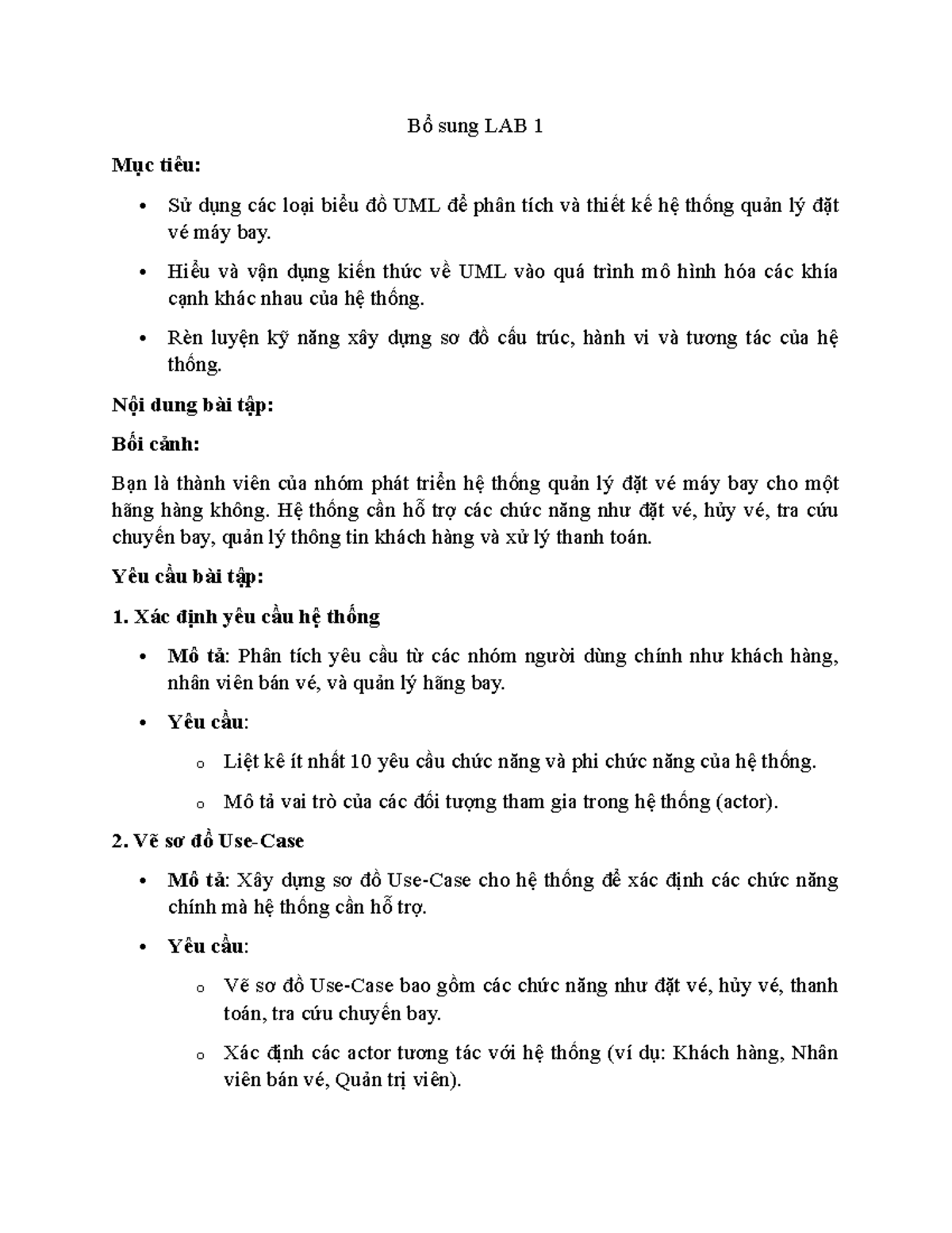 BS lab1 - bài tập bổ sung môn: Phân tích thiết kế hệ thống - Bổ sung LAB 1 Mục tiêu: Sử dụng các ...