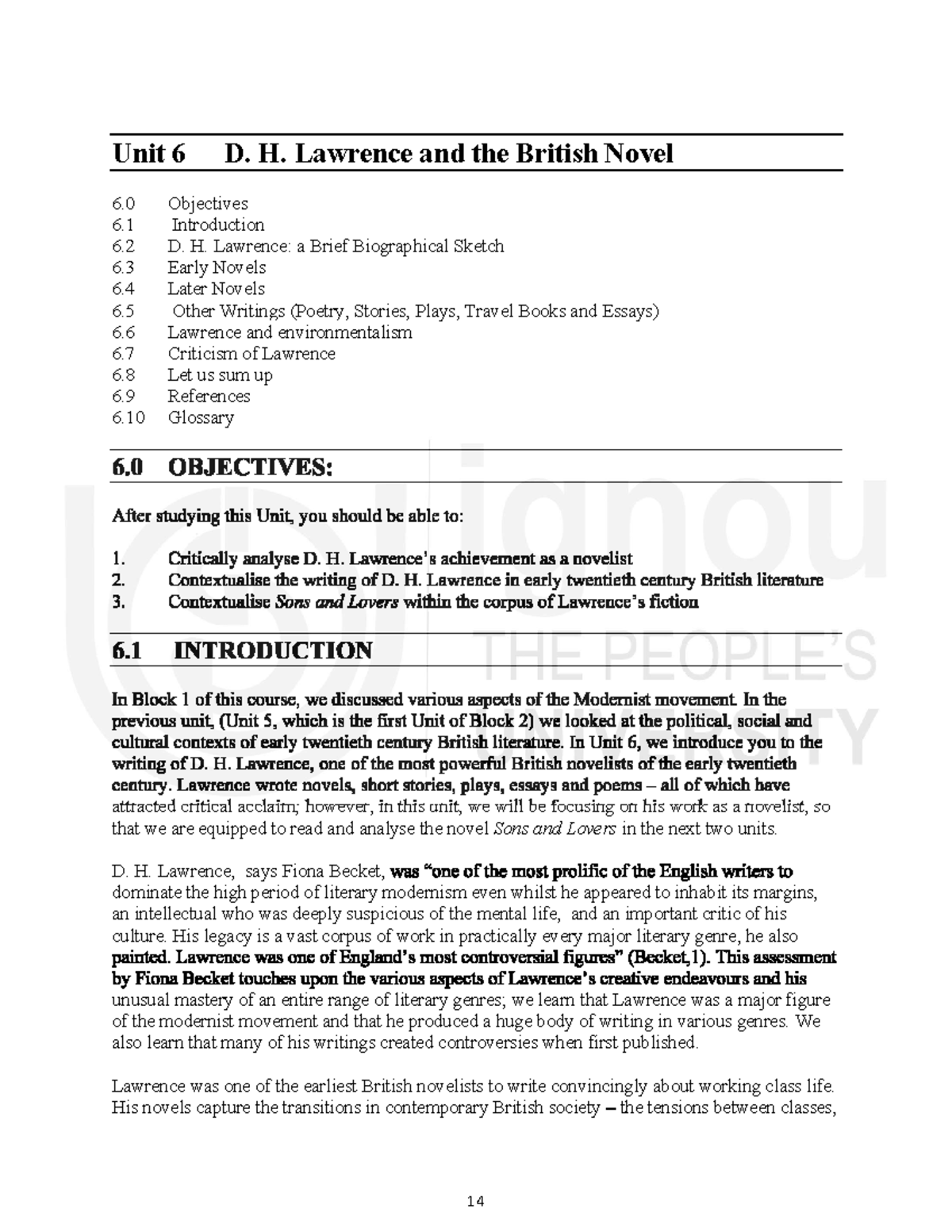 Unit-6 - english note - Unit 6 D. H. Lawrence and the British Novel 6 ...