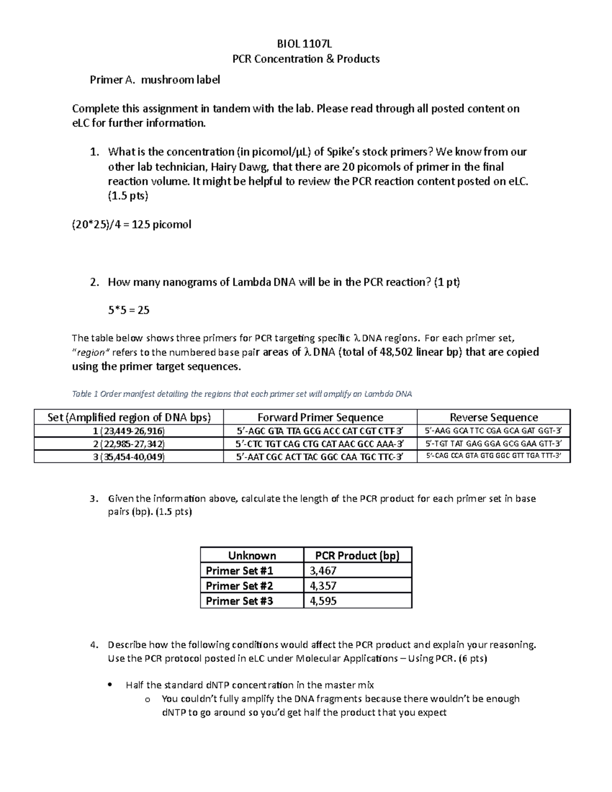 1107LWk8Carlton S - lab work sheet week 8 - BIOL 1107L PCR ...