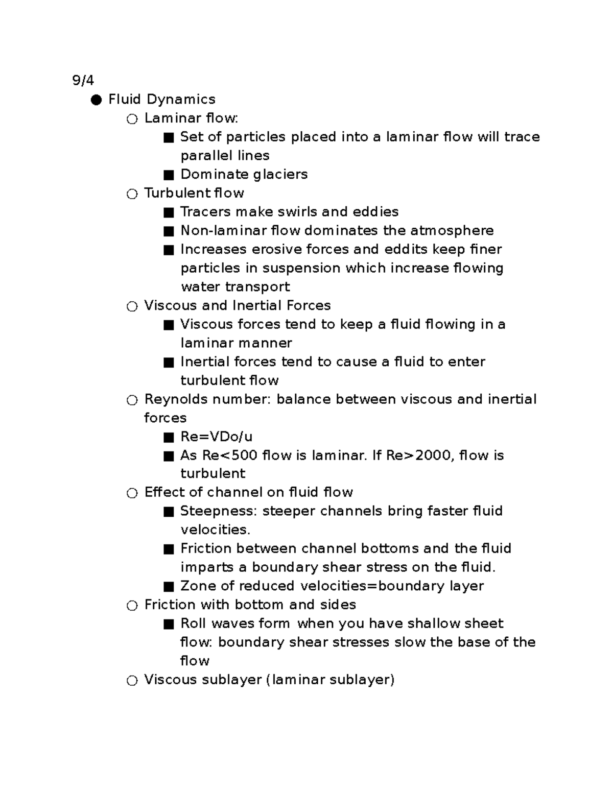 Rocks 3 - Reading notes part C - 9/ Fluid Dynamics Laminar flow: Set of ...