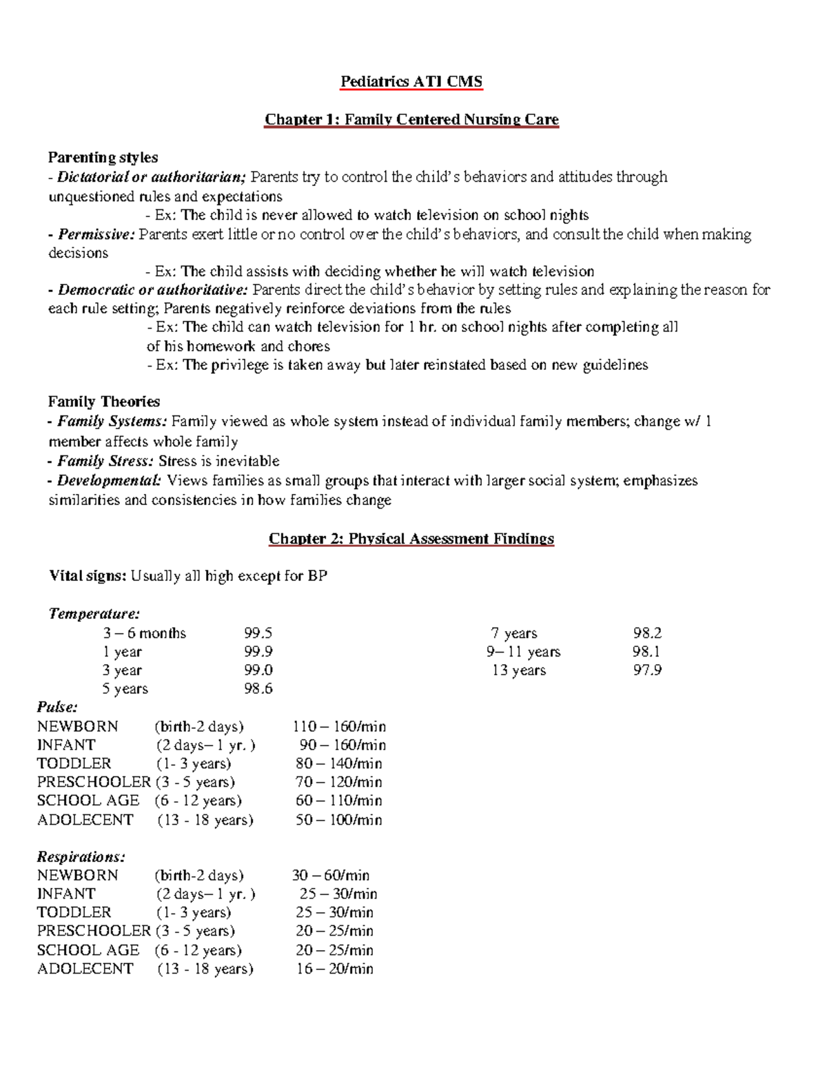 Pediatrics Nursing ATI - Pediatrics ATI CMS Chapter 1: Family Centered ...