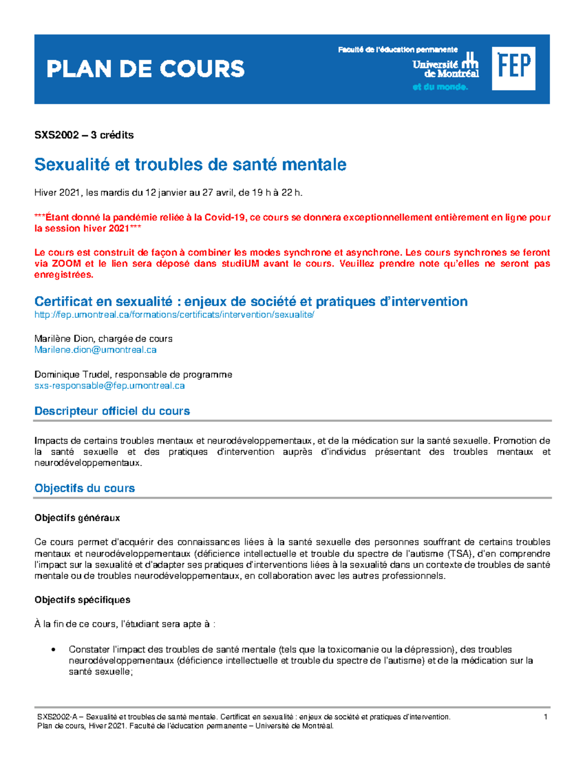 Plan de cours SXS2002 H21 - SXS2002 - UdeM - Studocu