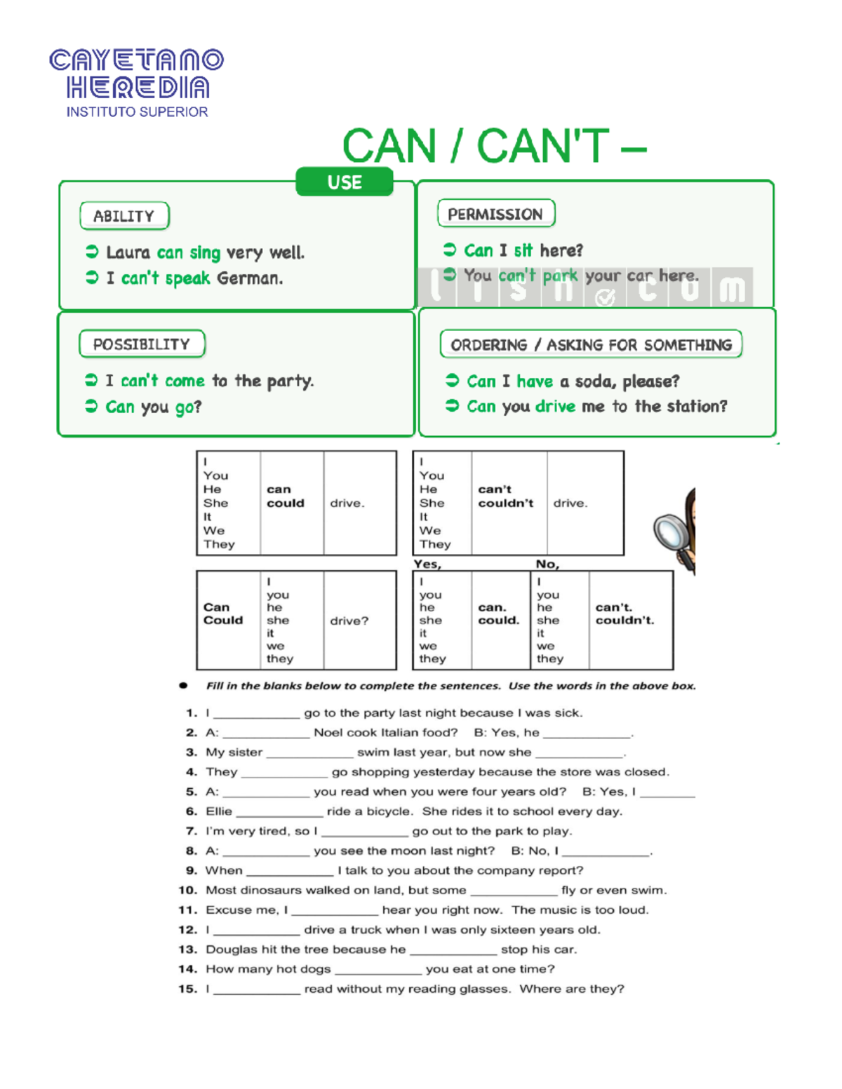 Can-can´t - tarea de ingles - Ingles I - Studocu