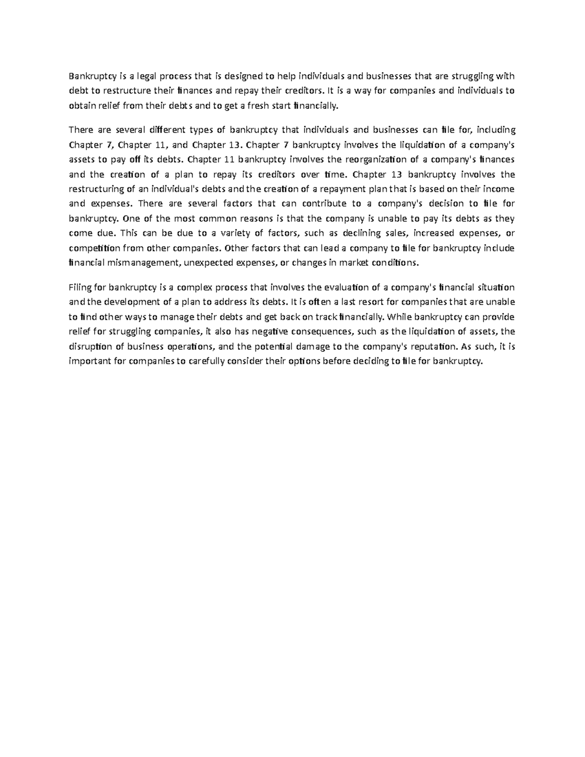 LAW - Notes for HUMSS - Bankruptcy is a legal process that is designed ...