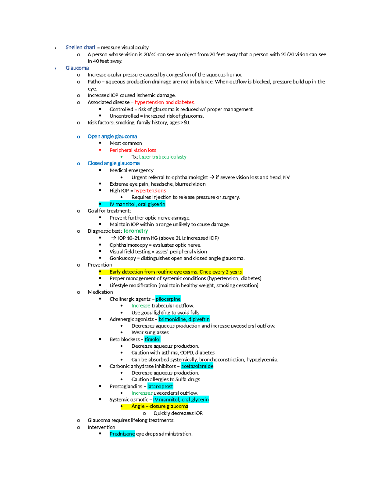 Sensory - MEDICAL SURGICAL NOTES - Snellen chart = measure visual ...