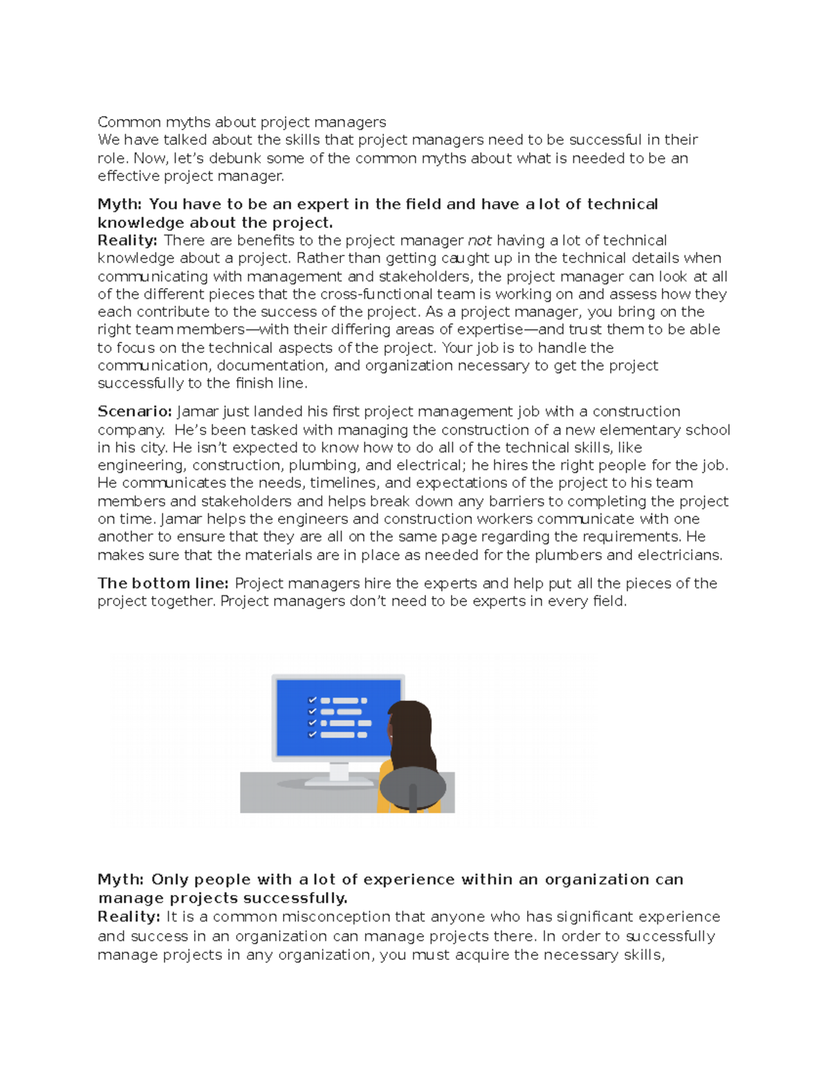 Project Management - Week 2 - Common myths about project managers We have talked about the ...