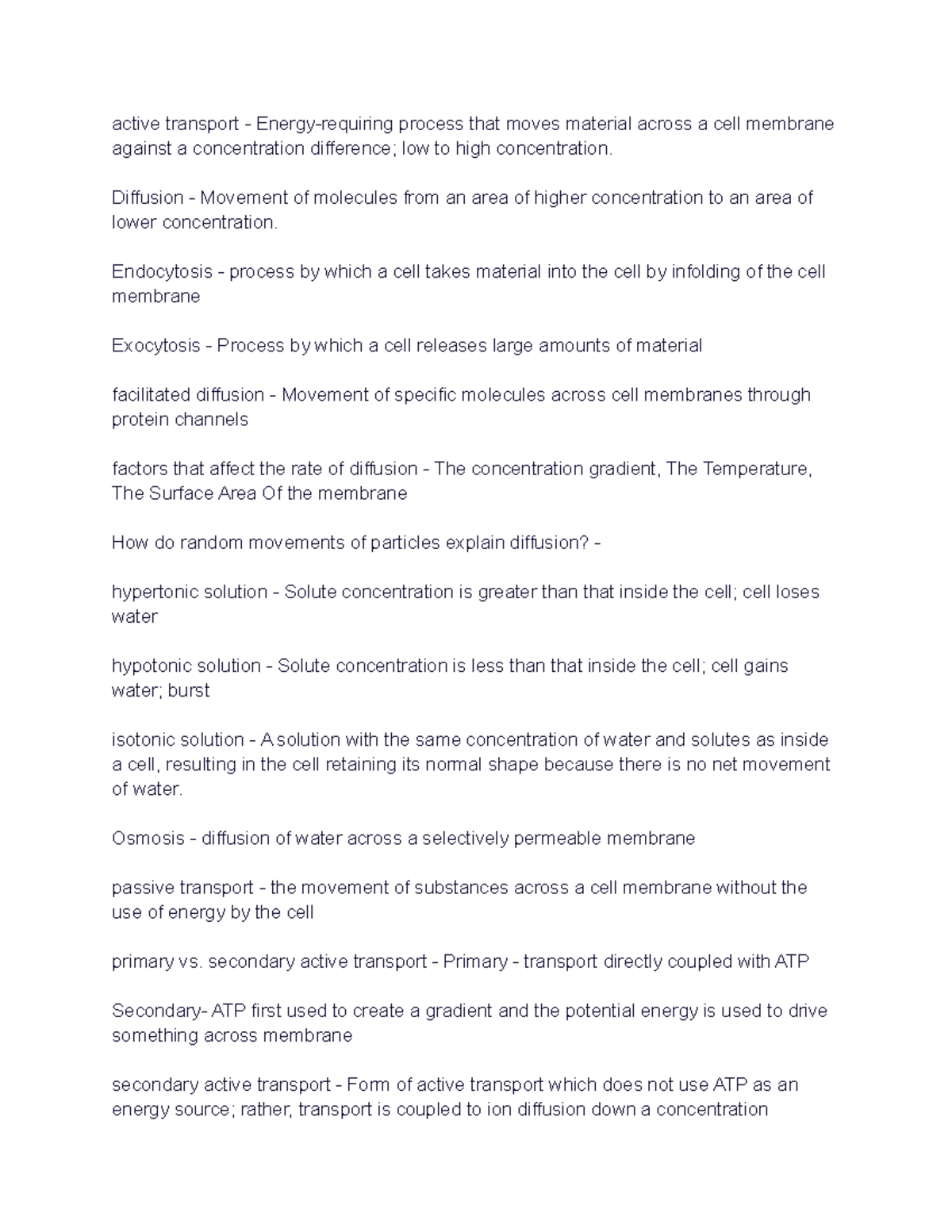 Bio 259 transport anatomy exam 1 - active transport - Energy-requiring ...