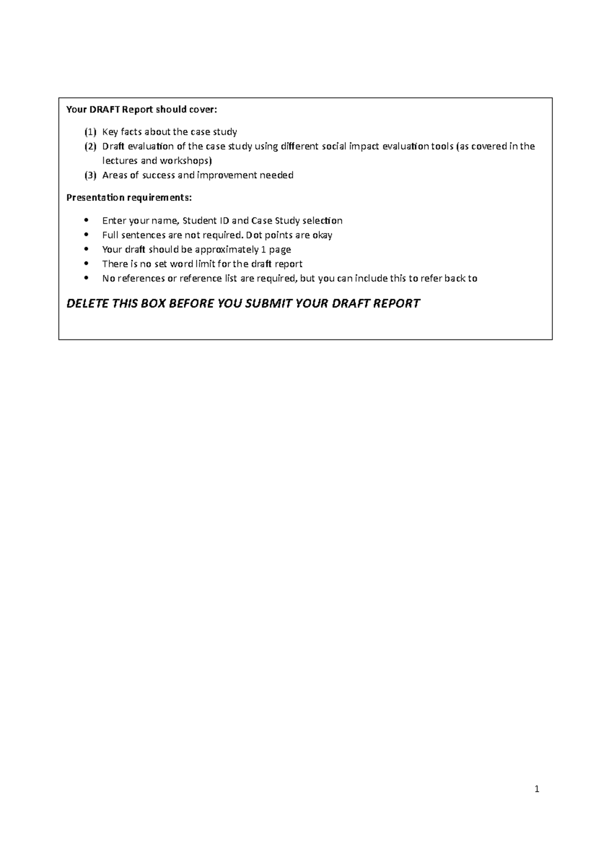 Assessment Task 2 - Template for Draft Report - 1 Your DRAFT Report ...