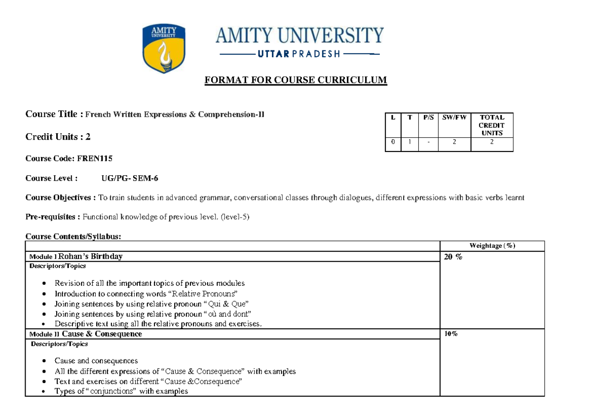 French syll - nice nice nice, i jus need prem - FORMAT FOR COURSE ...