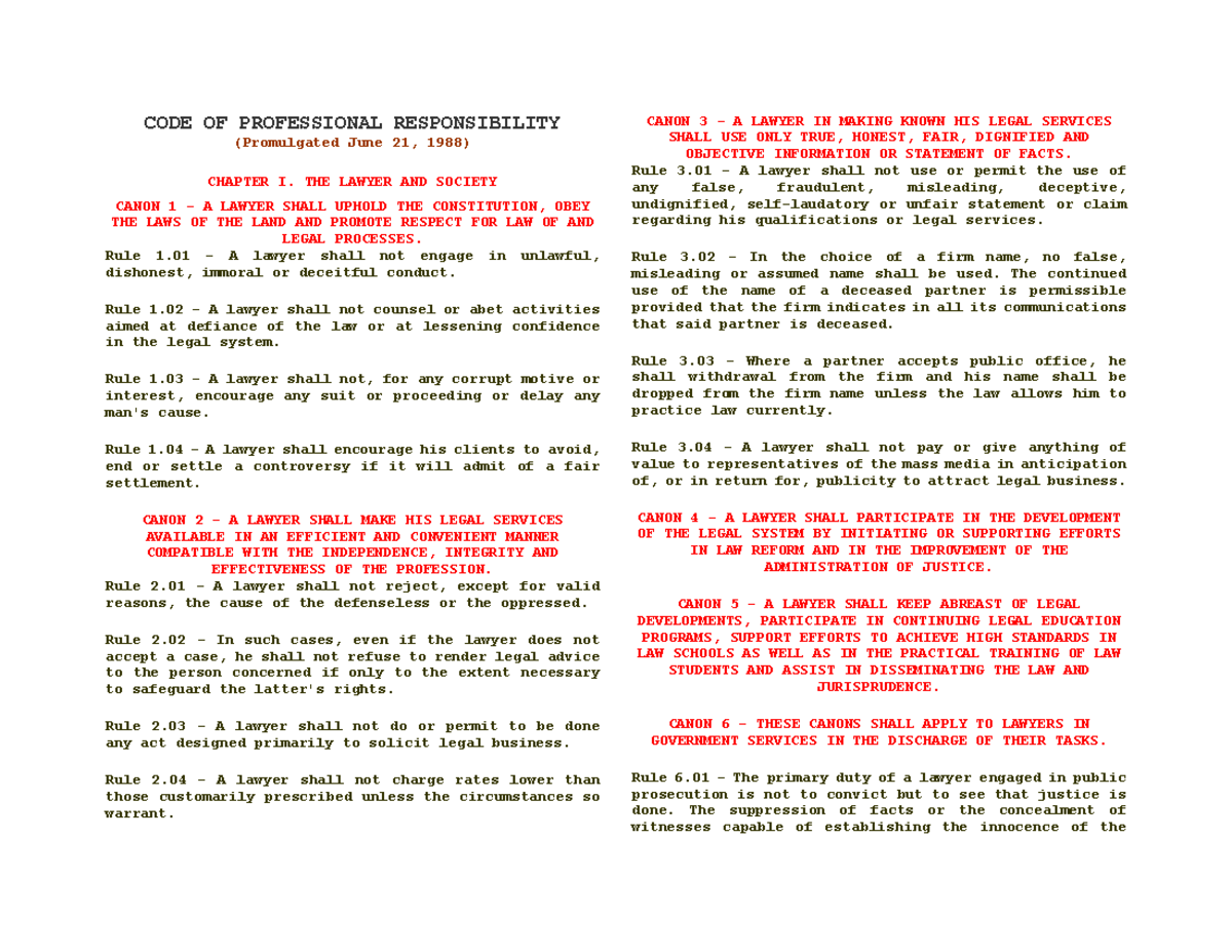 Basic Judicial Ethics Code of Professional Responsibility - CODE OF ...