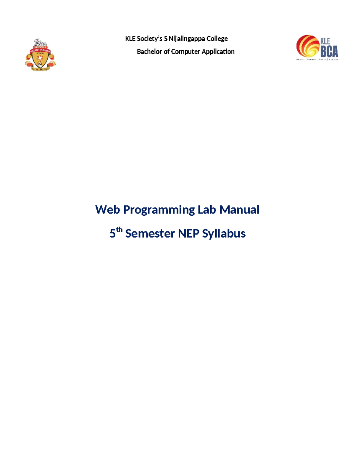 Wp Lab Manual Wp Lab Programes Kle Societys S Nijalingappa College Bachelor Of Computer 