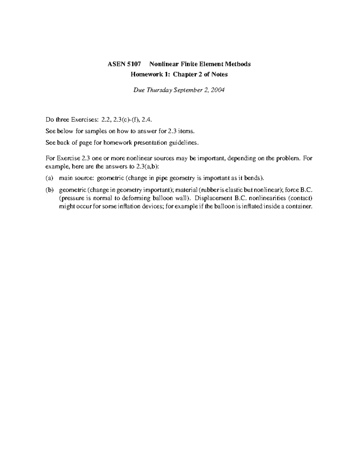 Homework 01 Homework 1 Nonlinear Finite Element Method Asen 5107