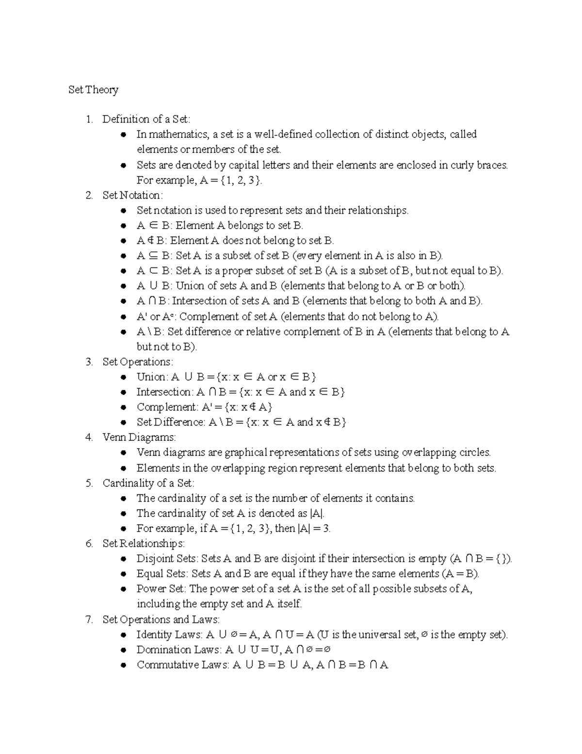 Set Theory - Set Theory Definition of a Set: In mathematics, a set is a ...