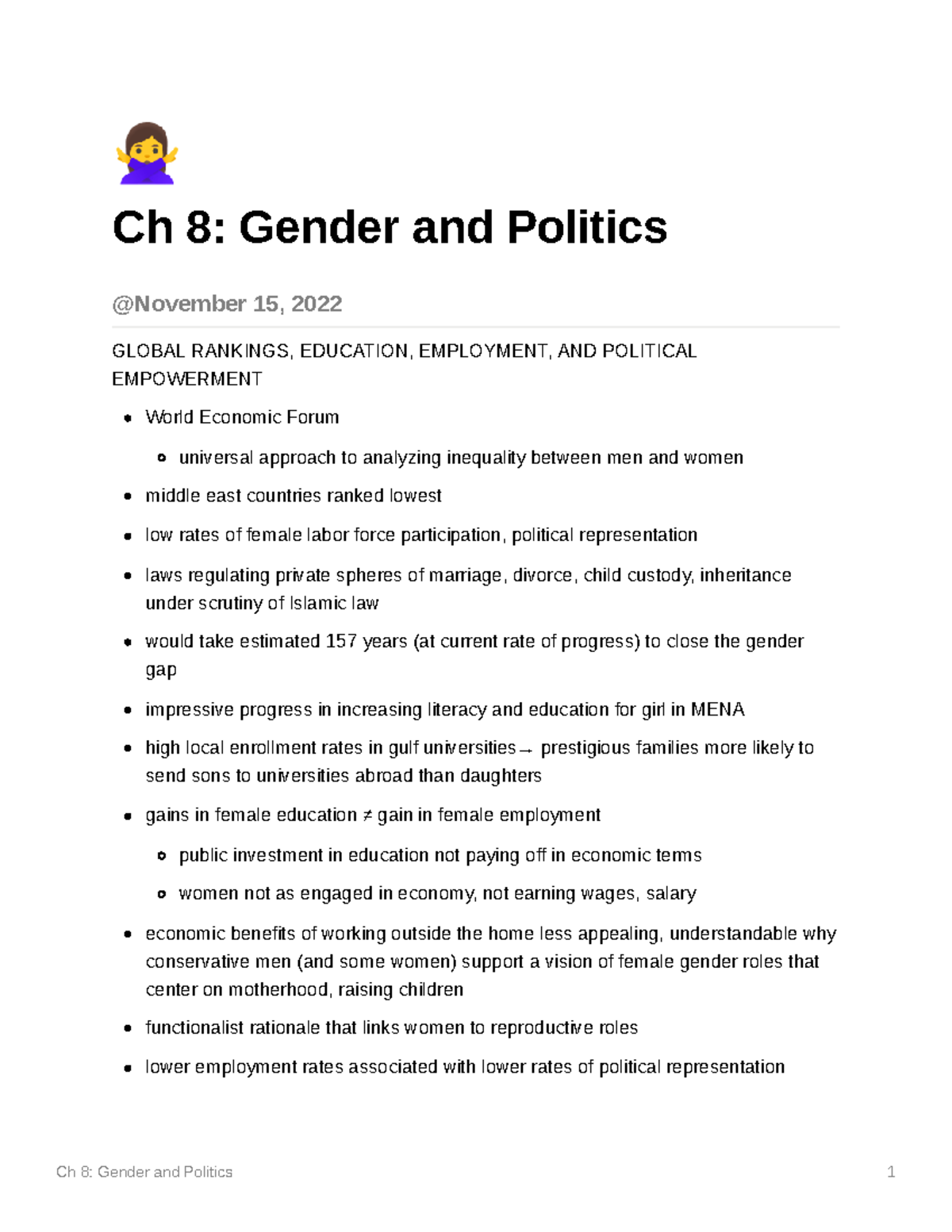 Ch 8 Gender and Politics - Ch 8: Gender and Politics GLOBAL RANKINGS ...