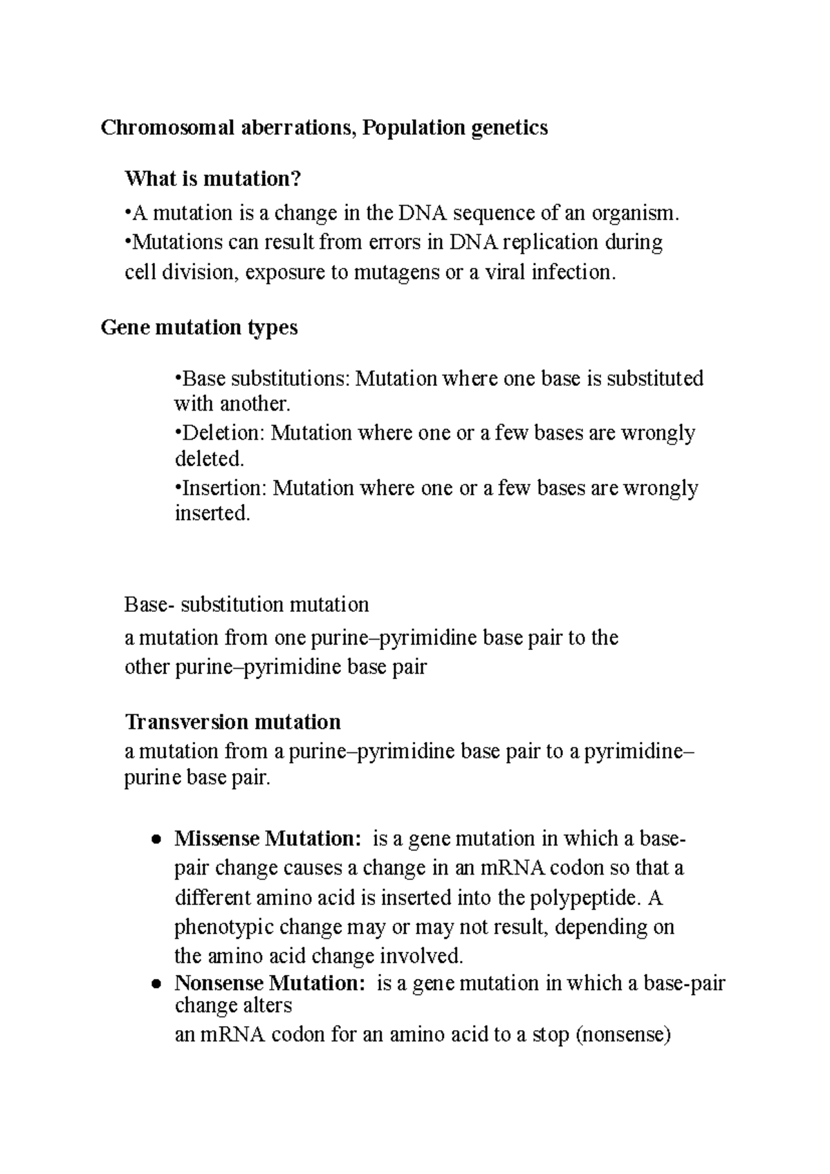 Chromosomal Aberrations •mutations Can Result From Errors In Dna