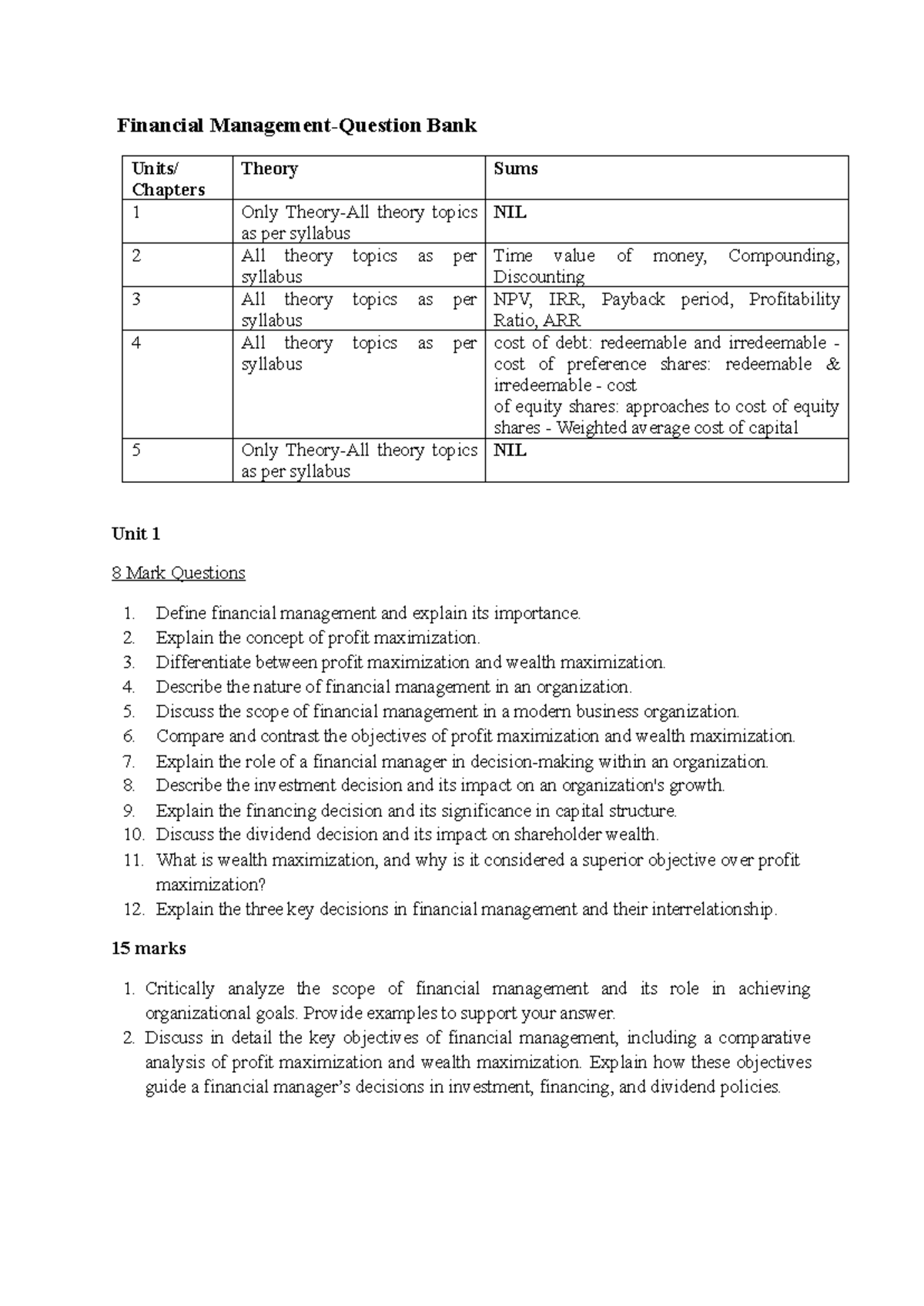 Financial Management-Question Bank - Financial Management-Question Bank ...