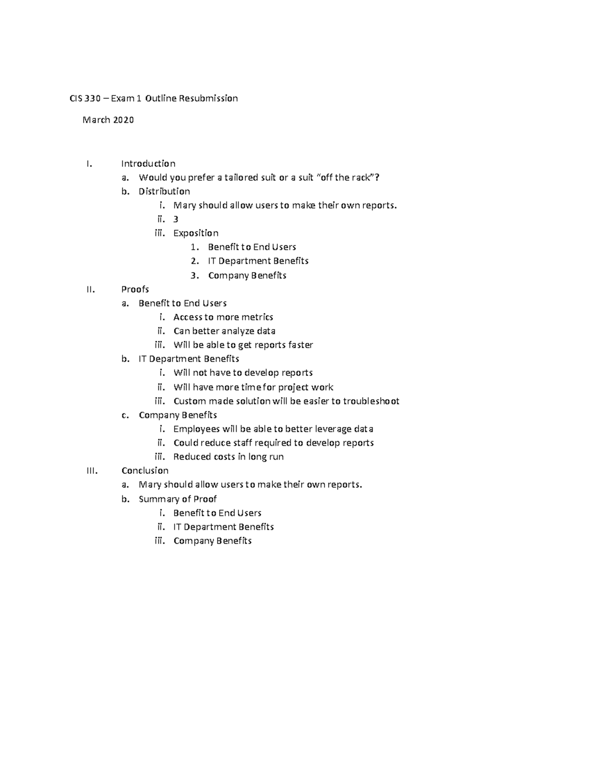 Test 1 Outline. - Ethan Boudreaux CIS 330 – Exam 1 Outline Resubmission ...