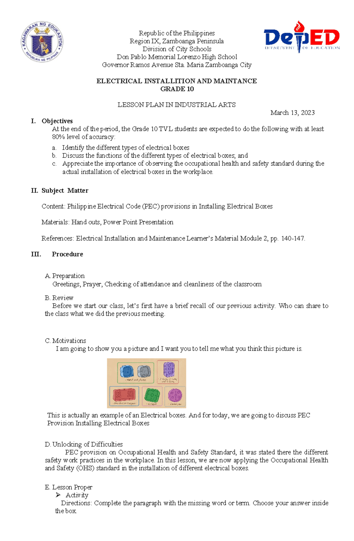 Electrical Boxes - Republic of the Philippines Region IX, Zamboanga ...