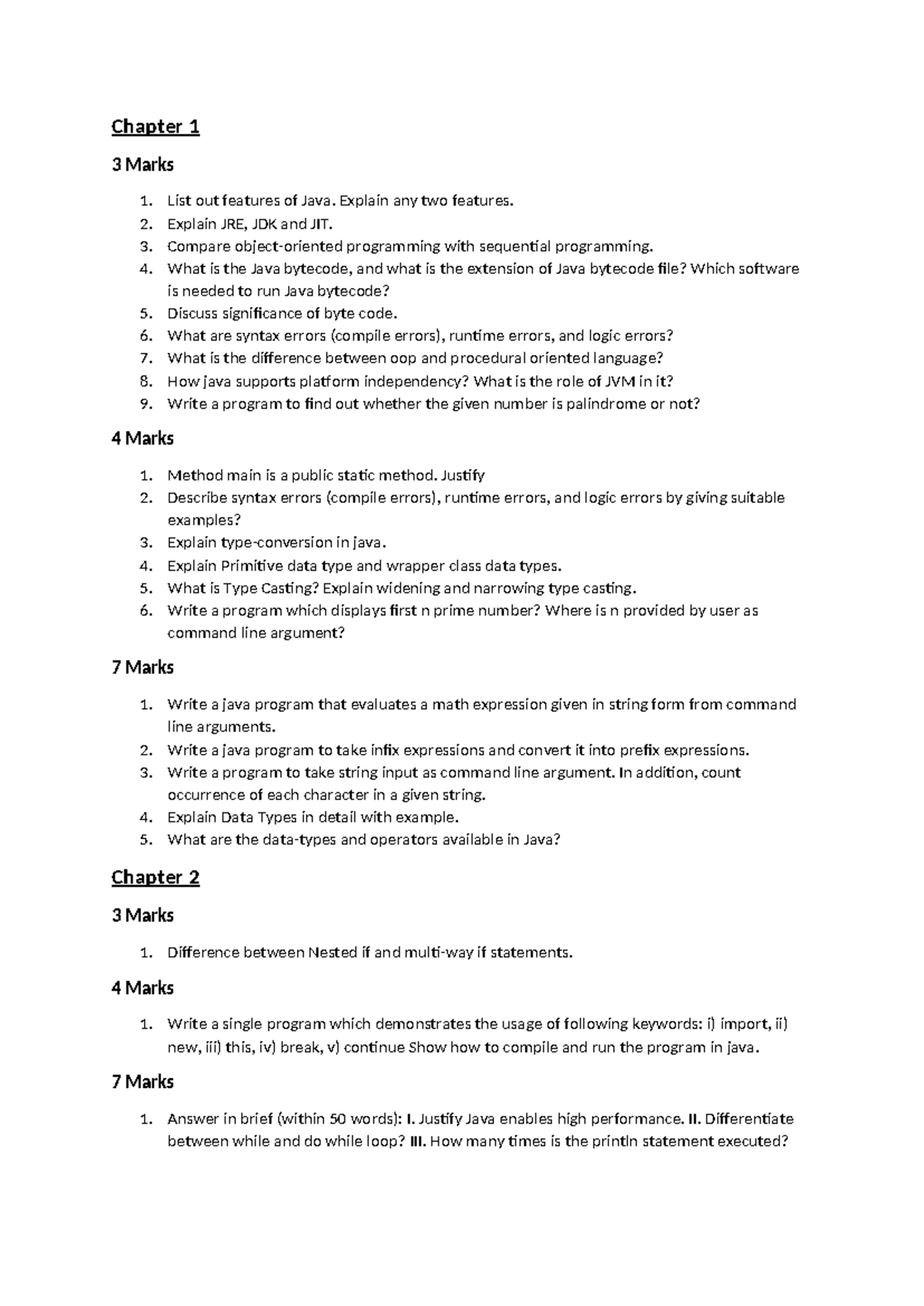 Oop Question Bank Chapter 1 3 Marks 1 List Out Features Of Java Explain Any Two Features 2