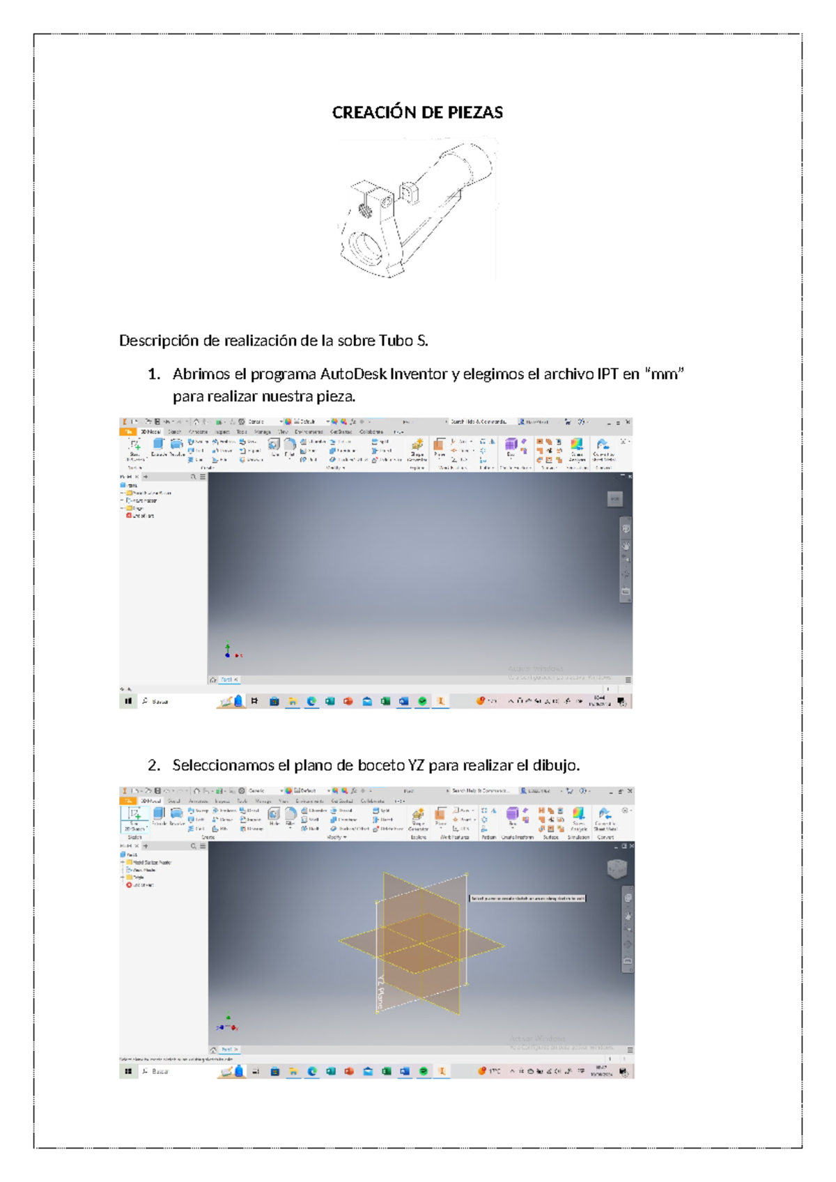 CAD 2 - CREACION DE PIEZAS EN INVENTOR - CREACIÓN DE PIEZAS Descripción ...