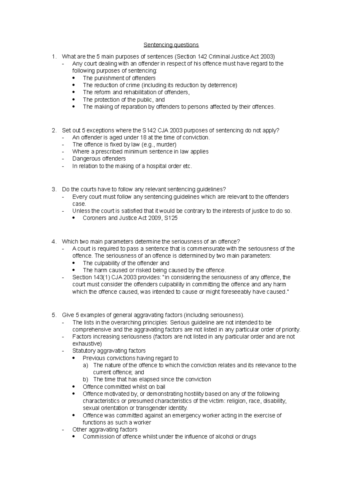 Sentencing questions - Sentencing questions What are the 5 main ...