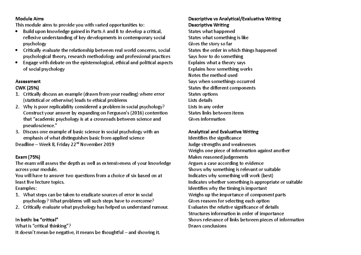 Lecture Notes - Module Aims This module aims to provide you with varied ...