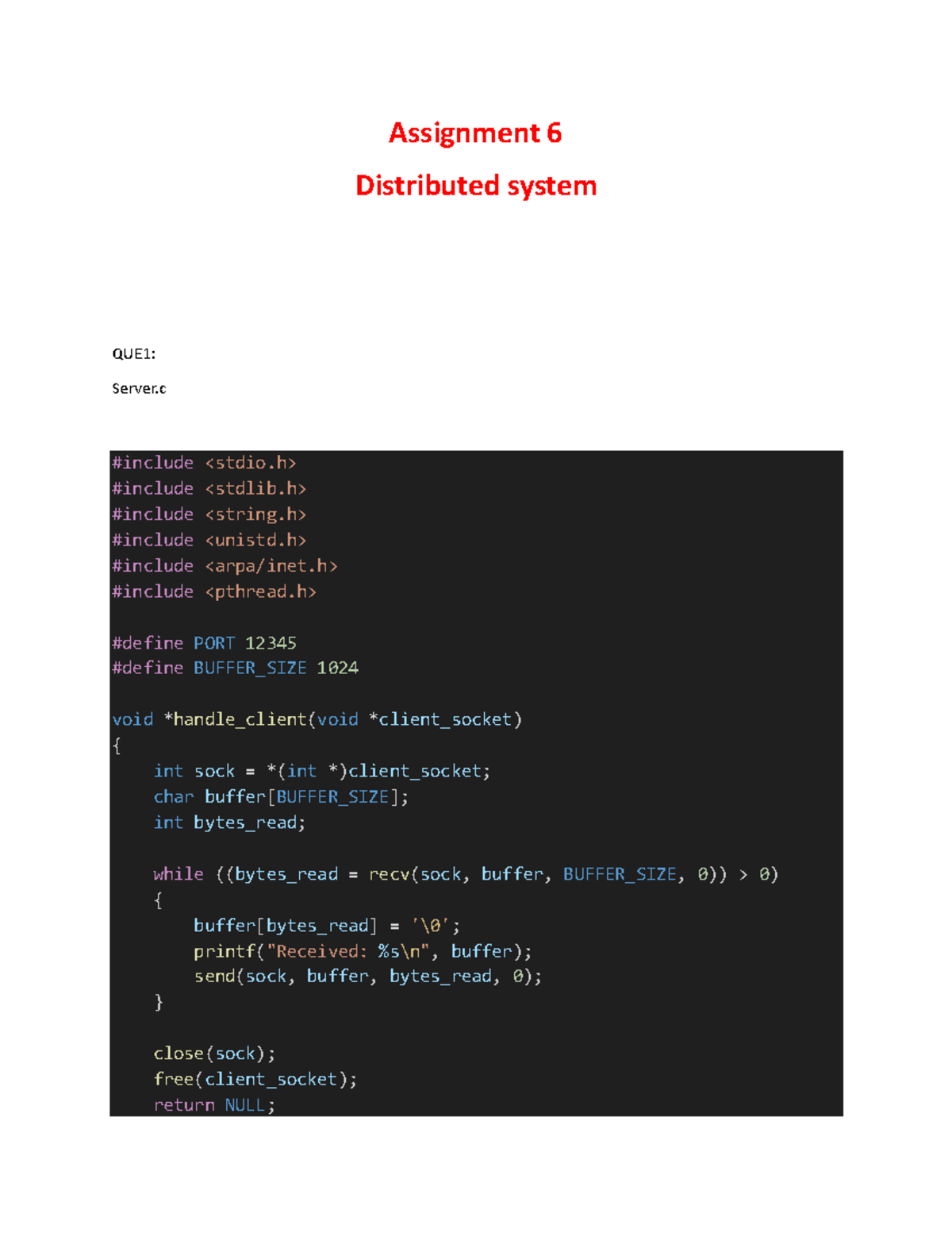Random 6ds - Distributed Lab Questions - Assignment 6 Distributed system QUE1: Server #include ...