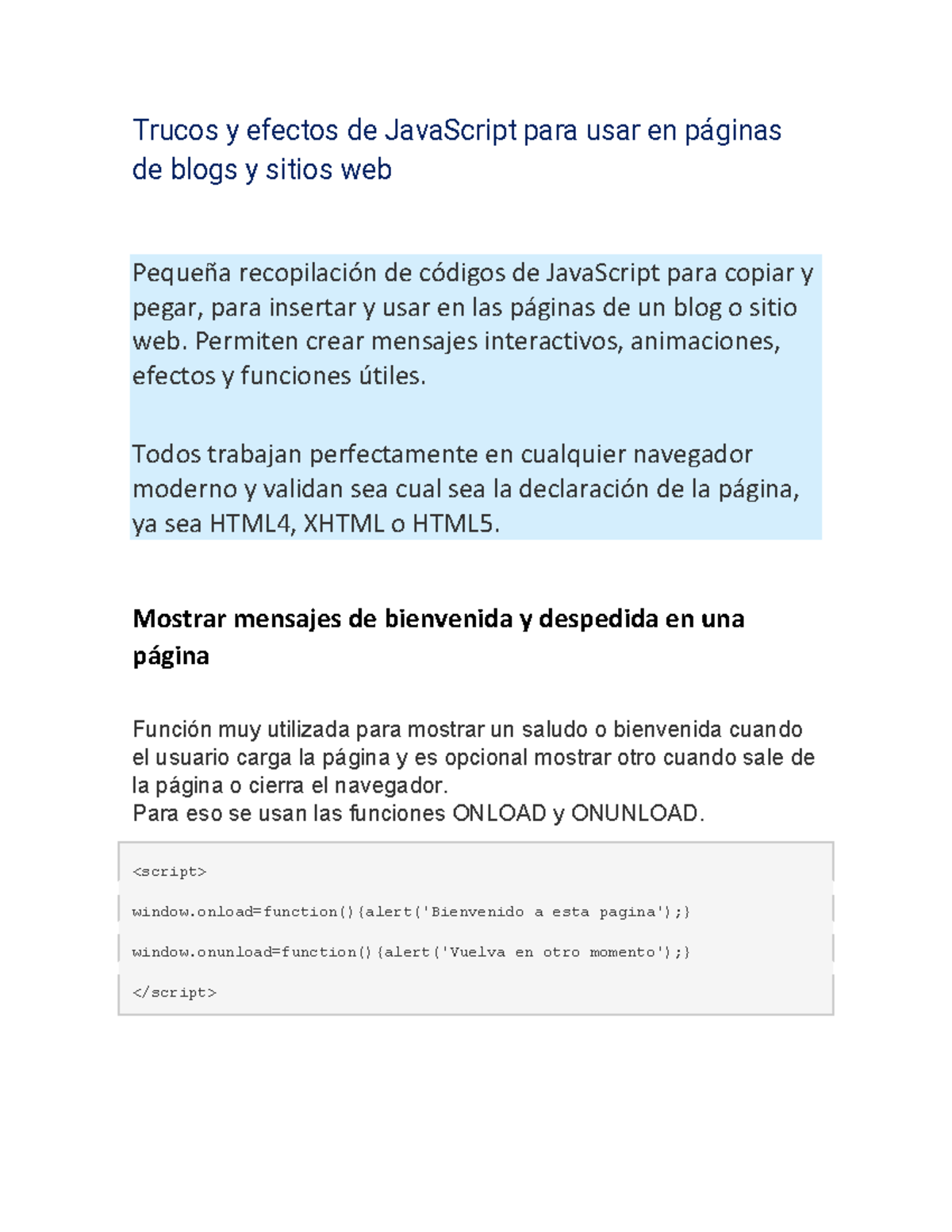 Trucos de Javascript para paginas web - Trucos y efectos de JavaScript para usar en páginas de ...