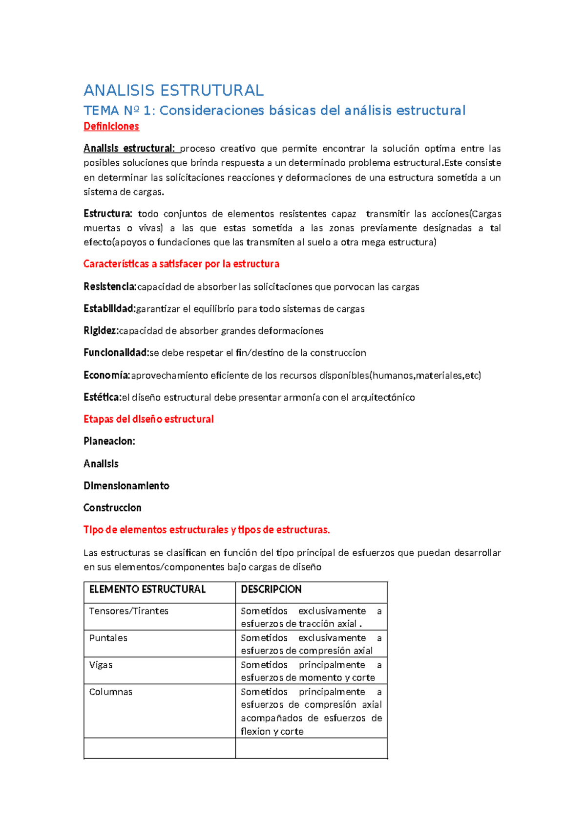 Tema nº 1.Consideraciones basicas del analisis estructural - ANALISIS ...