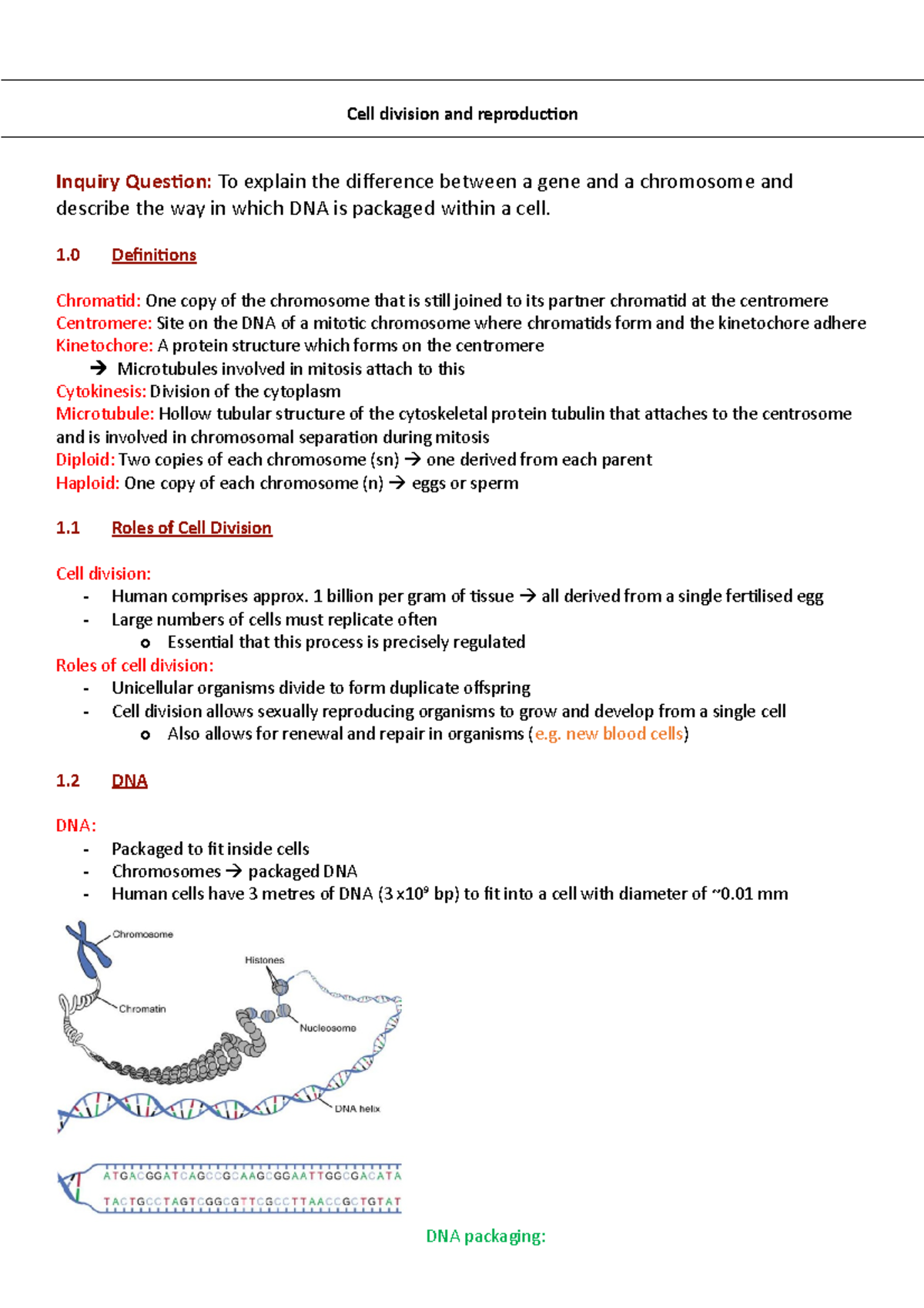 Cell division and reproduction - Cell division and reproduction Inquiry ...