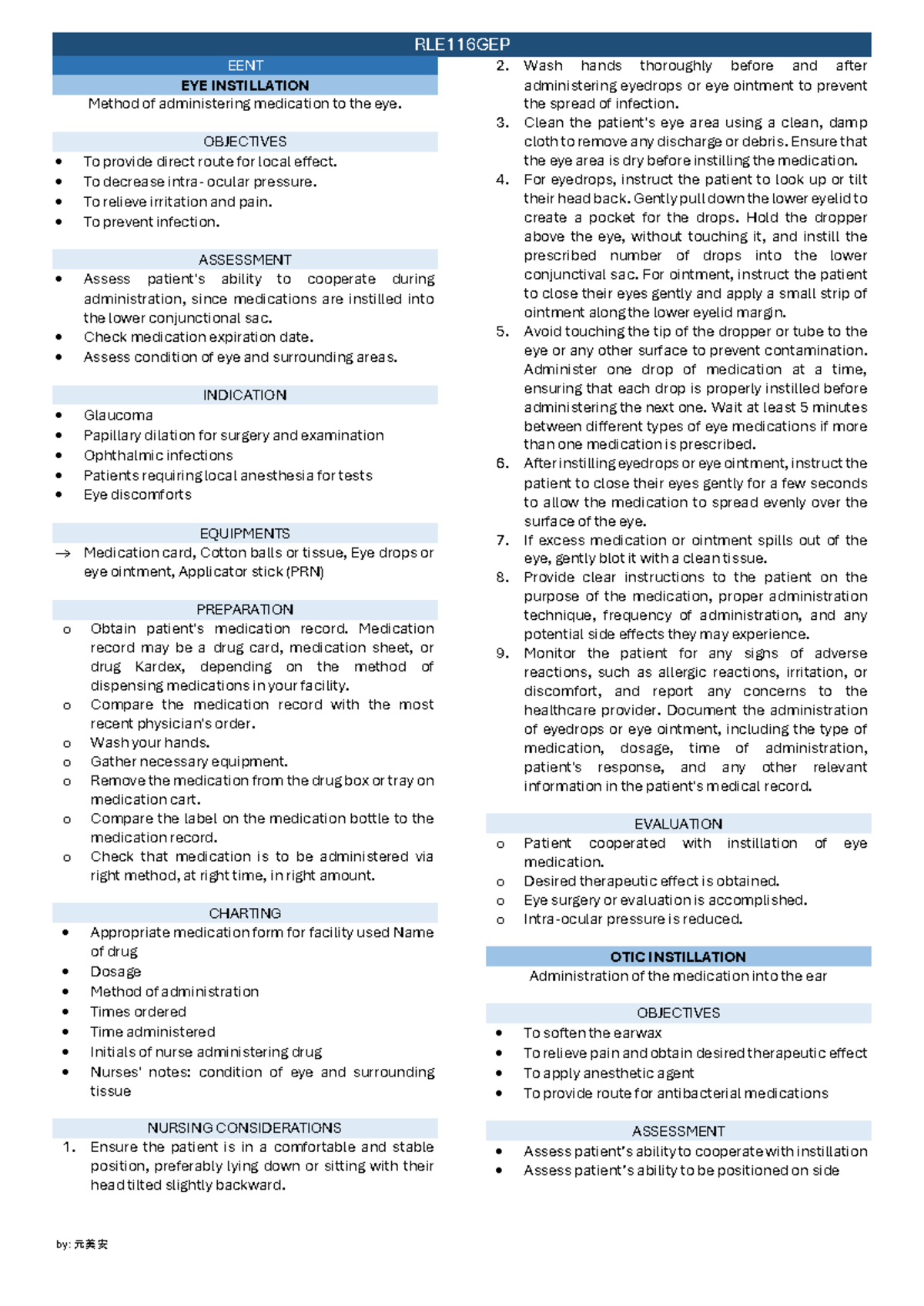 RLE116GEP - EENT - REVIEWER - EENT EYE INSTILLATION Method of ...