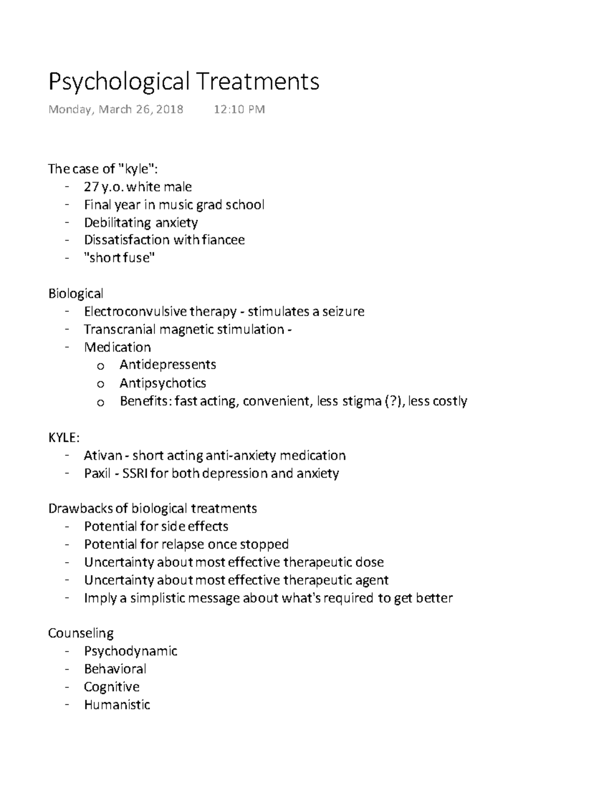 Psychological Treatments - Psychological Treatments Monday, March 26 ...