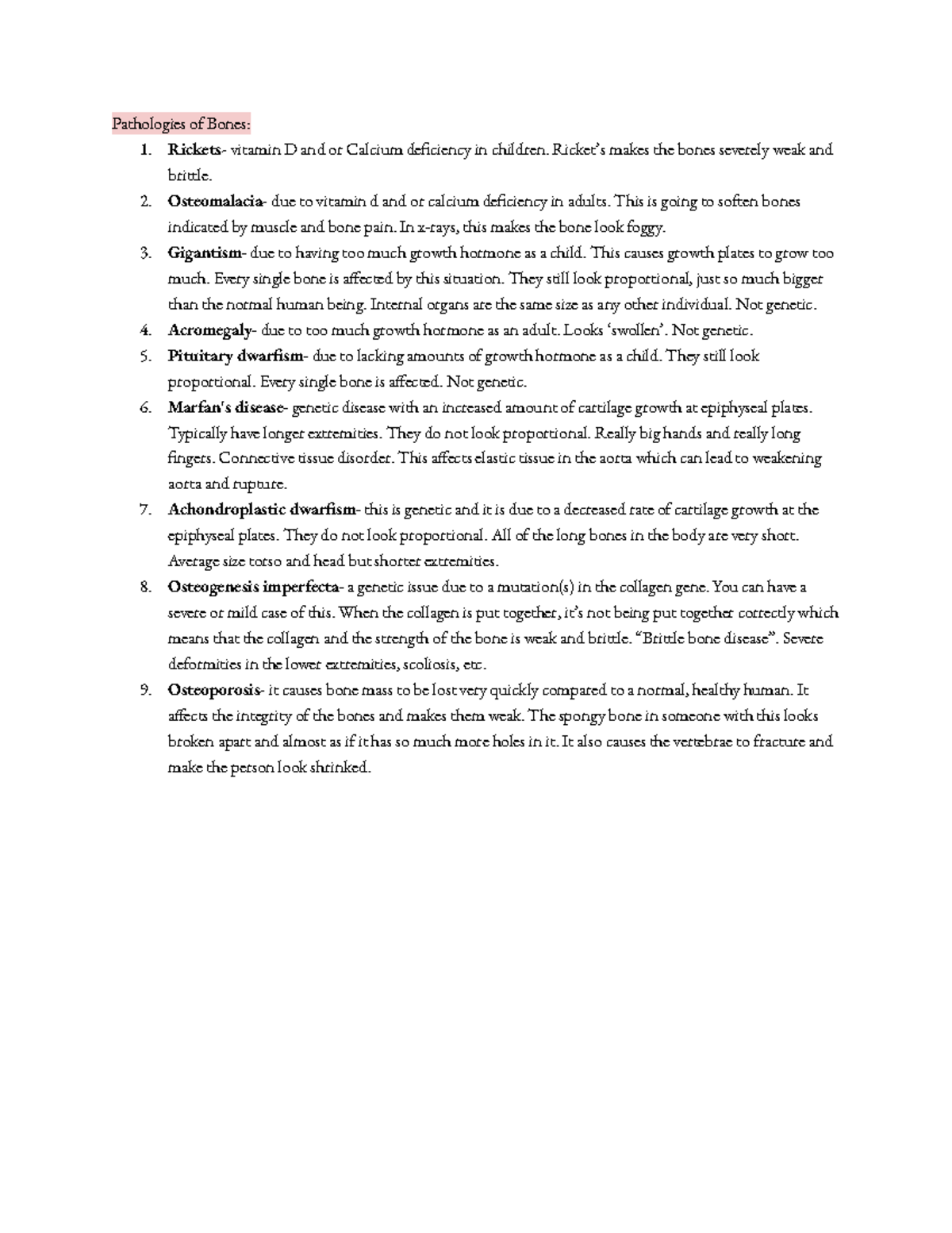 Pathologies of Bones - notes - Pathologies of Bones: 1. Rickets ...