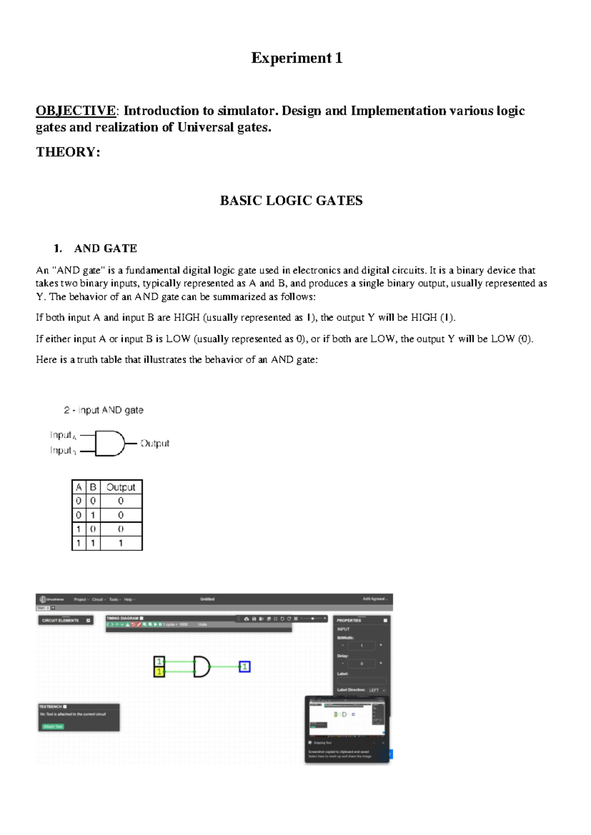 Experiment 1 Implement different logic gates and verify t - Experiment ...