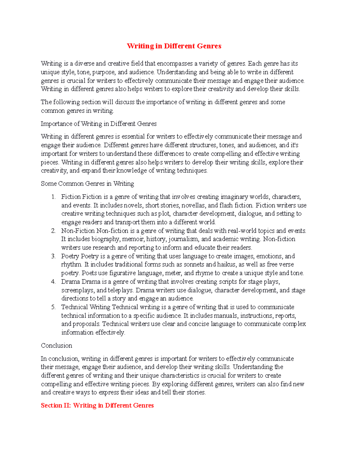 Writing in Different Genres - Writing in Different Genres Writing is a ...