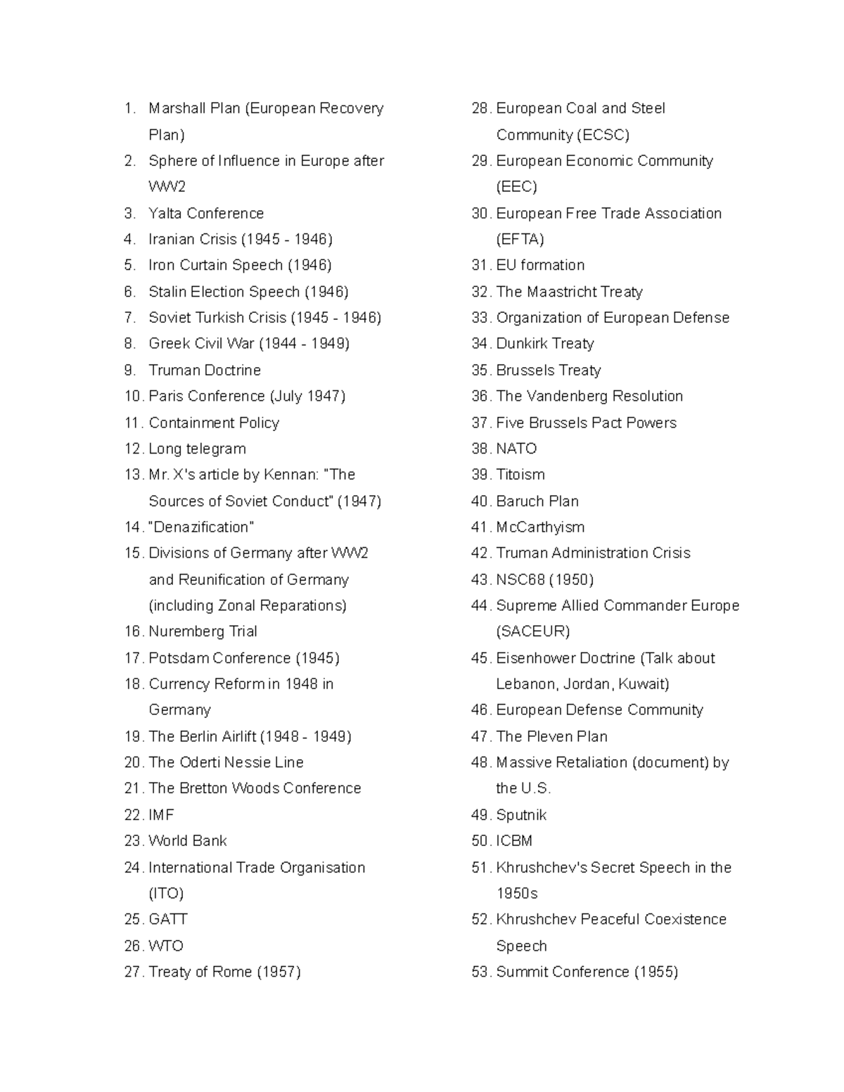 Midterm IDs Sheet - Marshall Plan (European Recovery Plan) Sphere of ...