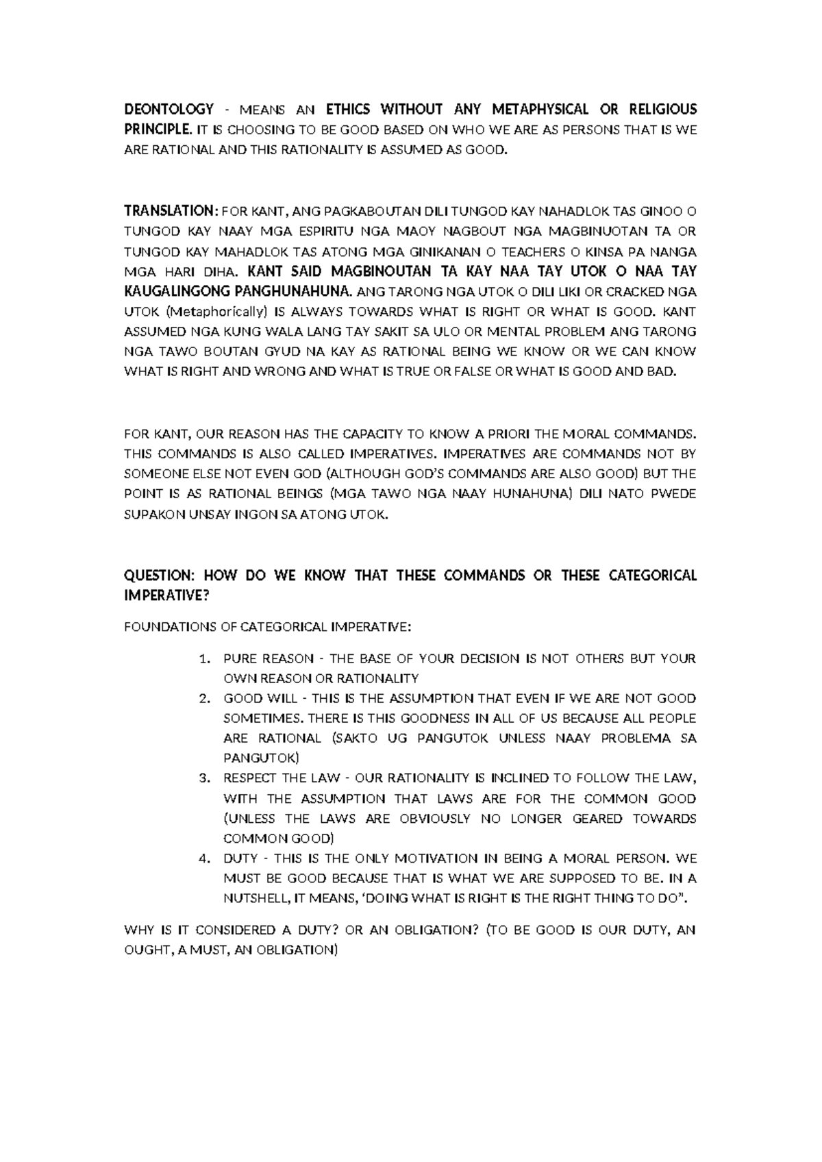 Deontology Part 1 - DEONTOLOGY - MEANS AN ETHICS WITHOUT ANY ...