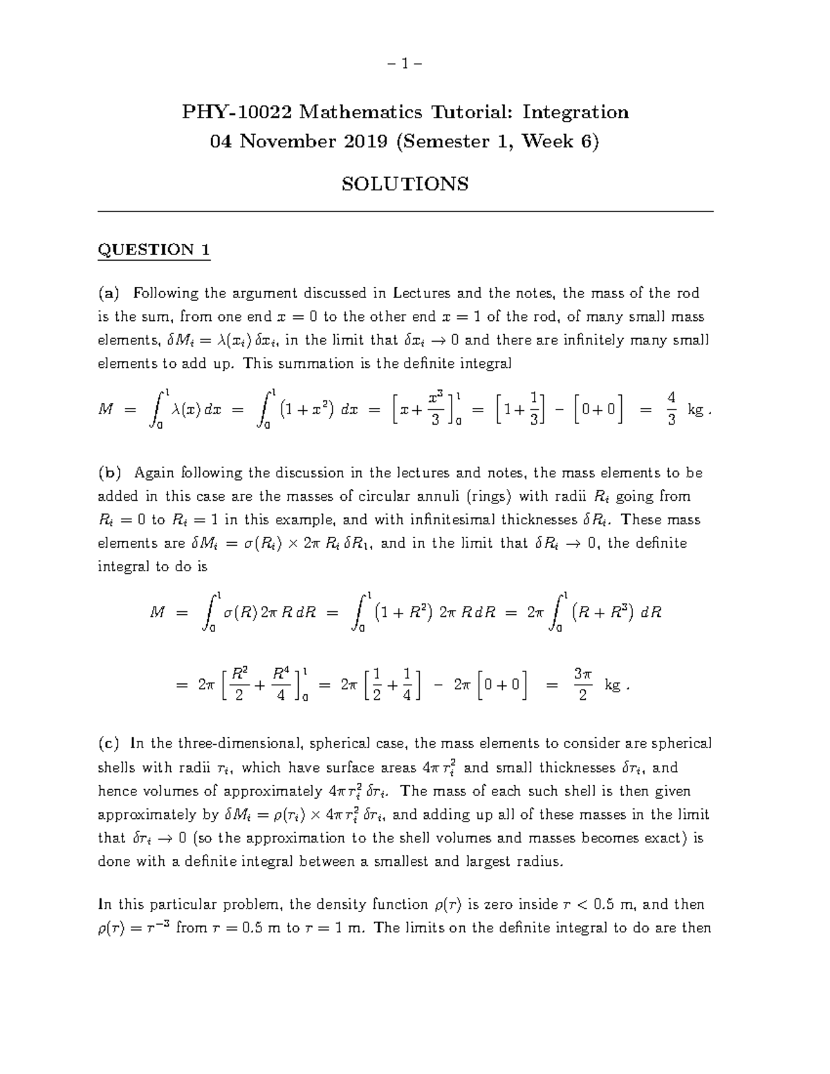 Semester 1 Tutorial 5 2019 Solutions - PHY-10022 Mathematics Tutorial ...