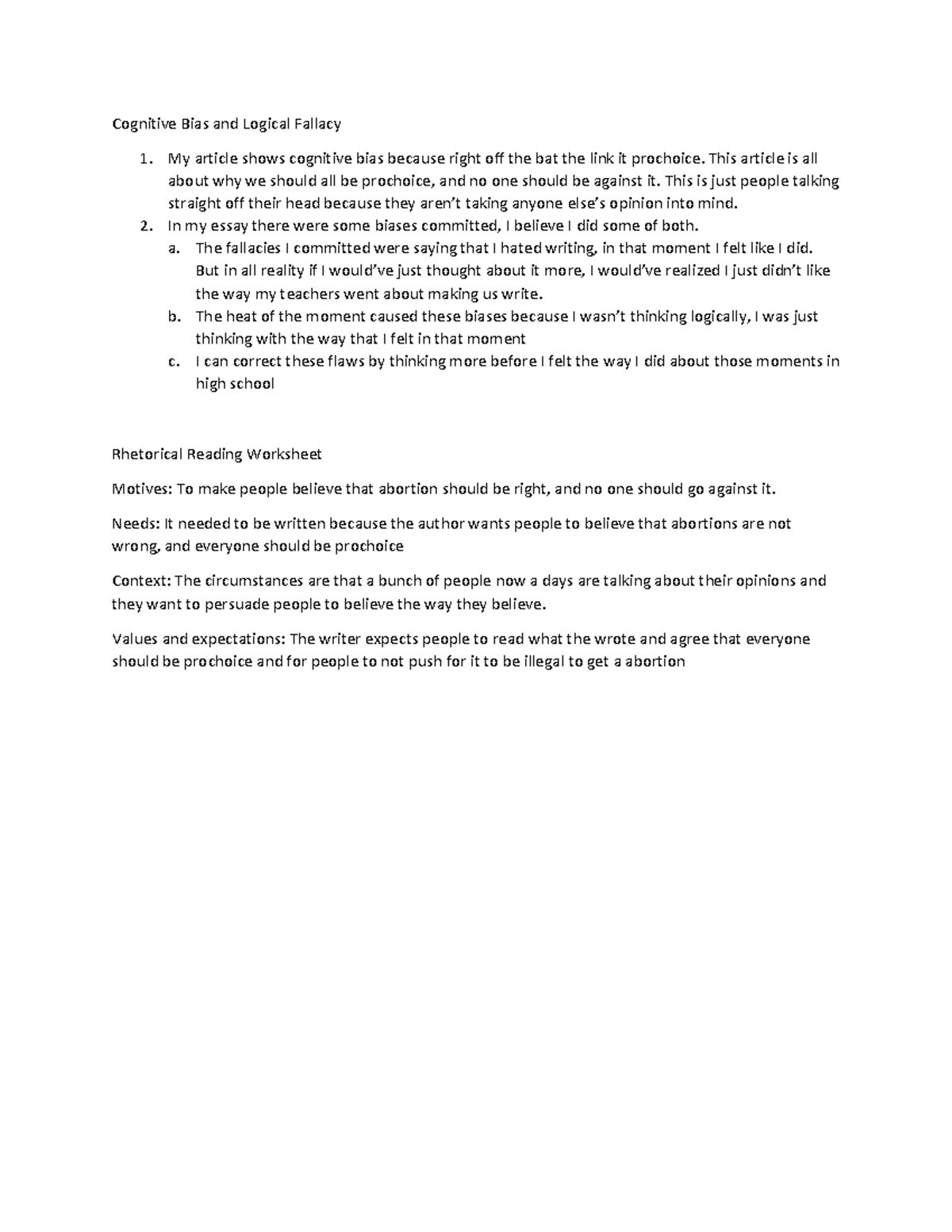 Biases worksheet - Cognitive Bias and Logical Fallacy My article shows ...