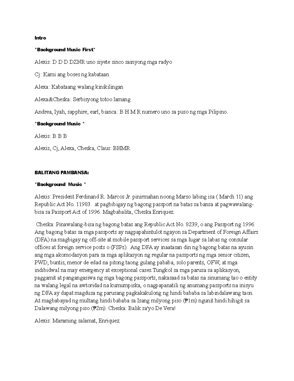 Balita-final - Intro Background Music First Alexis: D D D DZNR uno ...