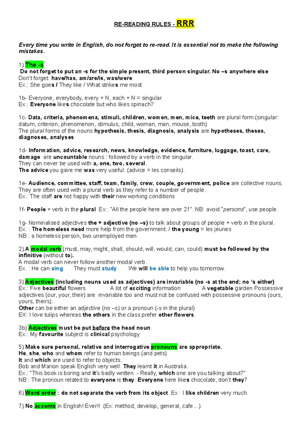 Re reading Rules RE READING RULES RRR Every Time You Write In