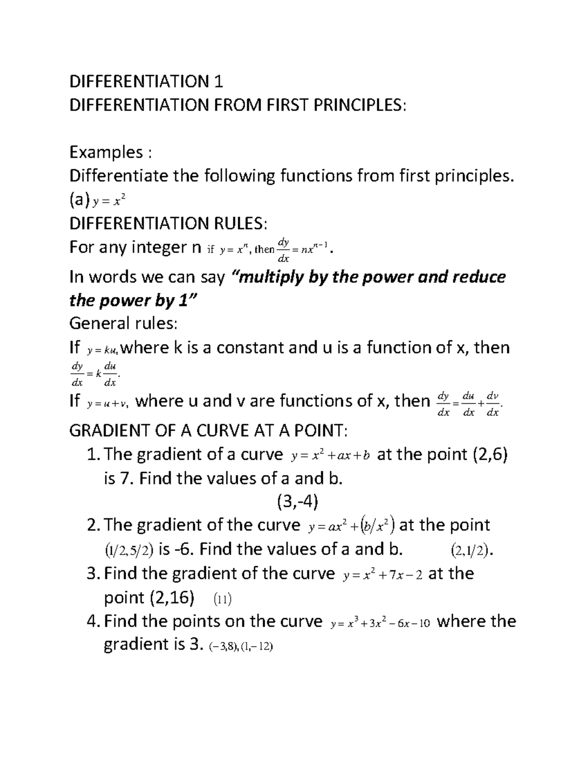 Differentiation 1g - Notes - DIFFERENTIATION 1 DIFFERENTIATION FROM ...