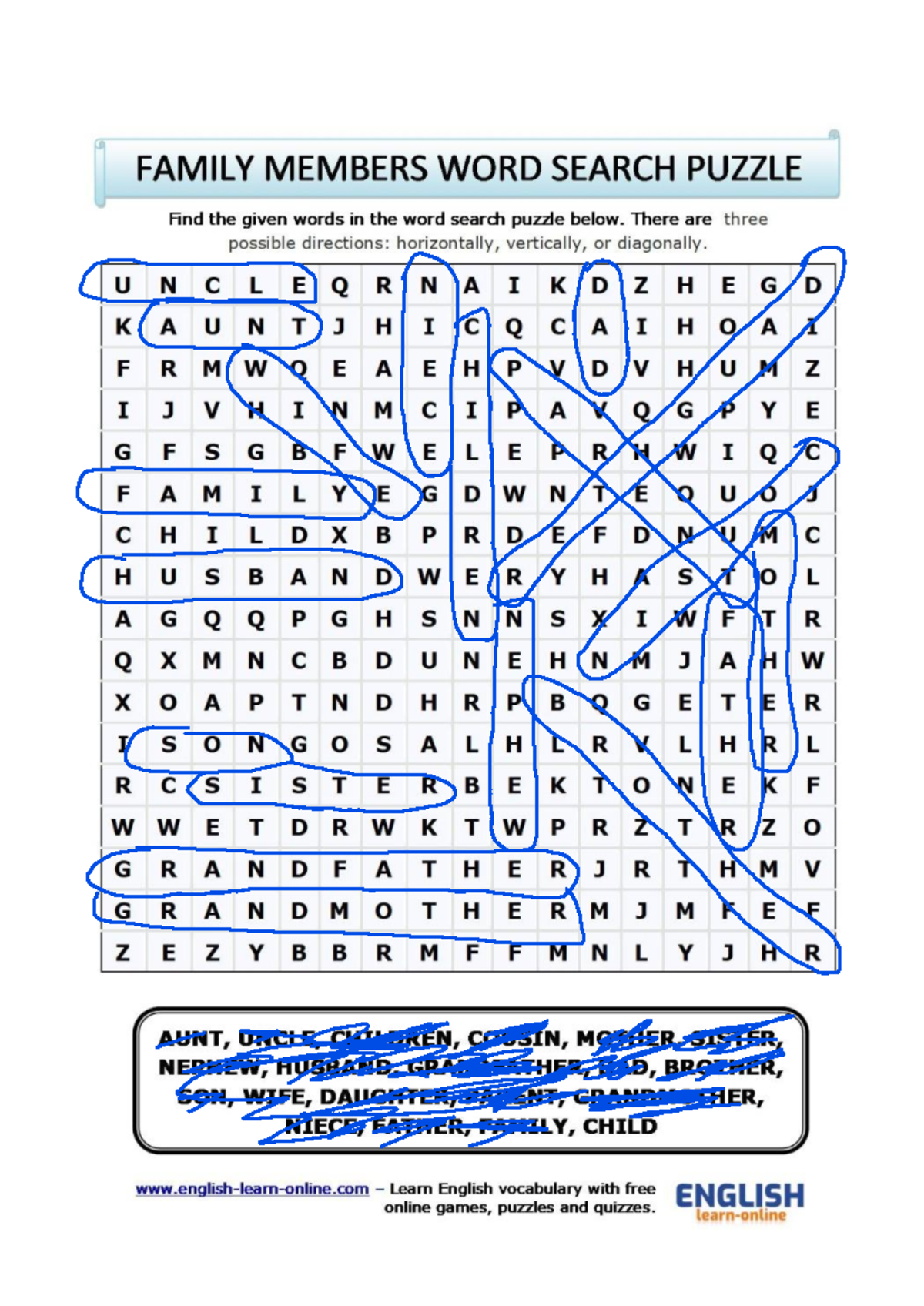 Family Members Word Puzzle Homework - FAMILY MEMBERS WORD SEARCH PUZZLE ...
