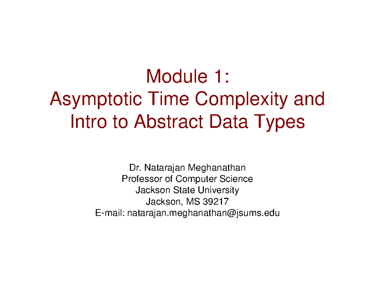Eceg5192 Module 1 Algorithm Efficiency Module 1 Asymptotic Time Complexity And Intro To