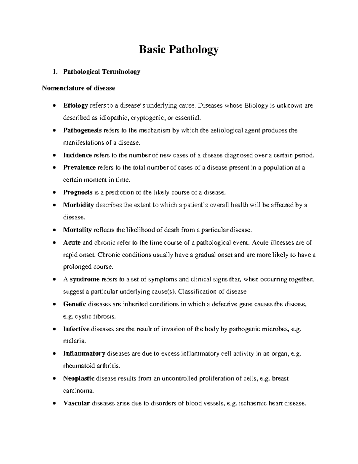Basic Pathology - Lecture notes 1 - Basic Pathology 1. Pathological ...