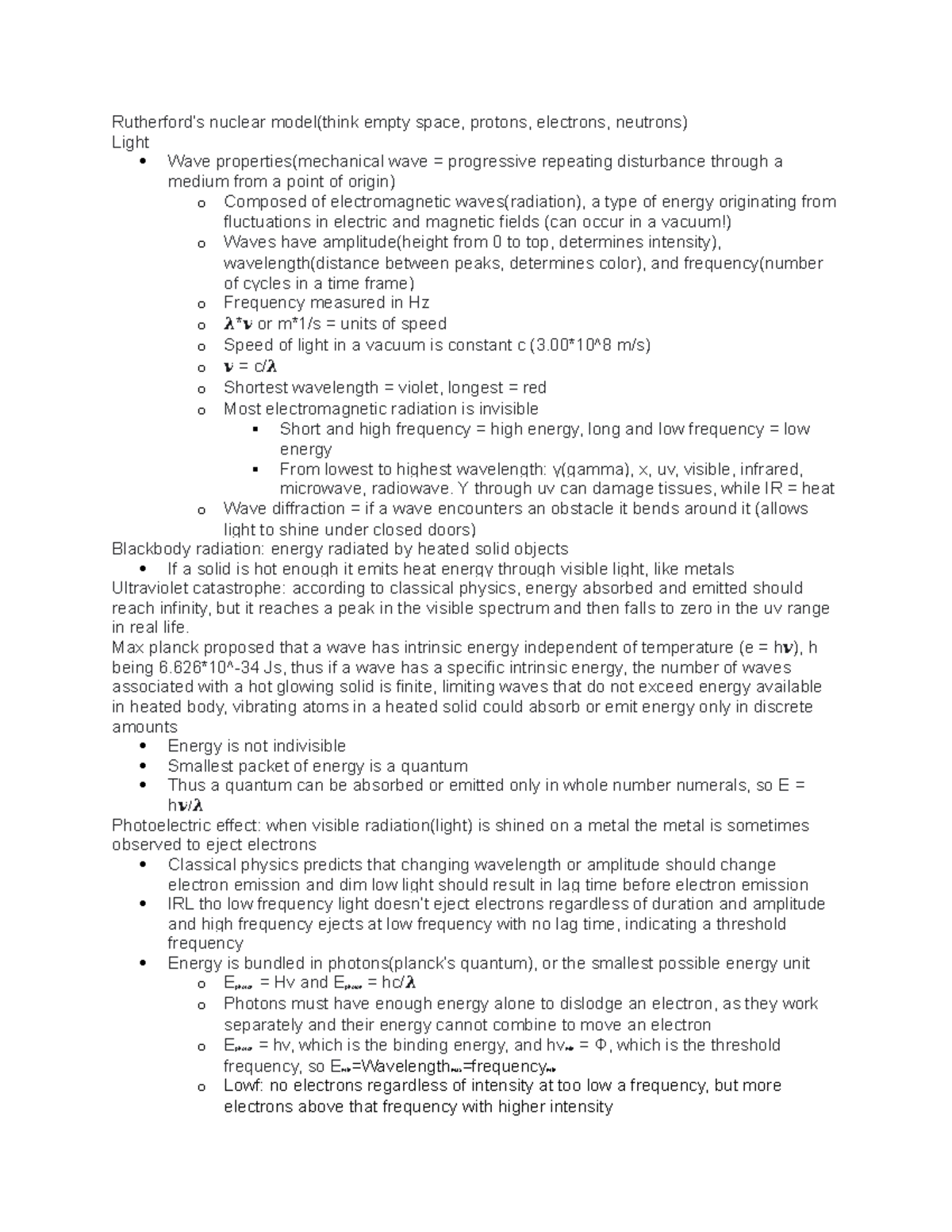 Gen Chem Chapter 7 notes - Rutherford’s nuclear model(think empty space ...