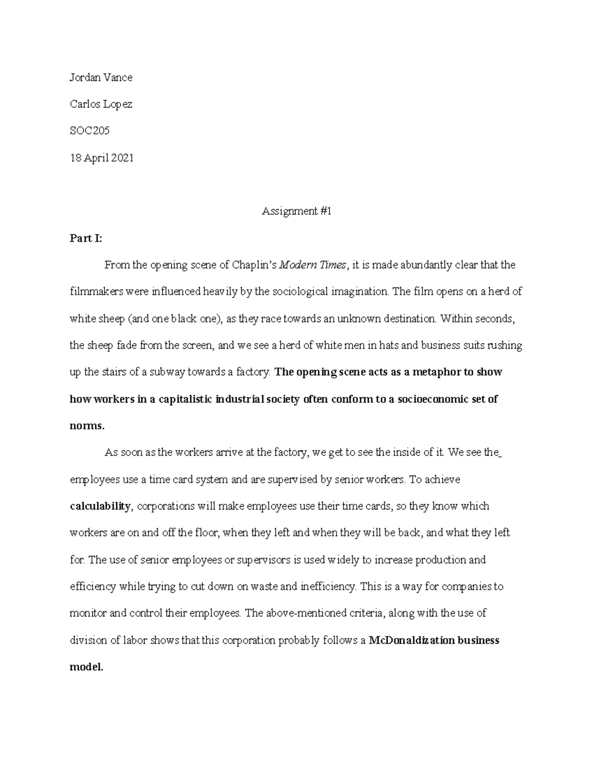 SOC205 Assignment #1 Jordan Vance 18 04 2021 - Jordan Vance Carlos ...