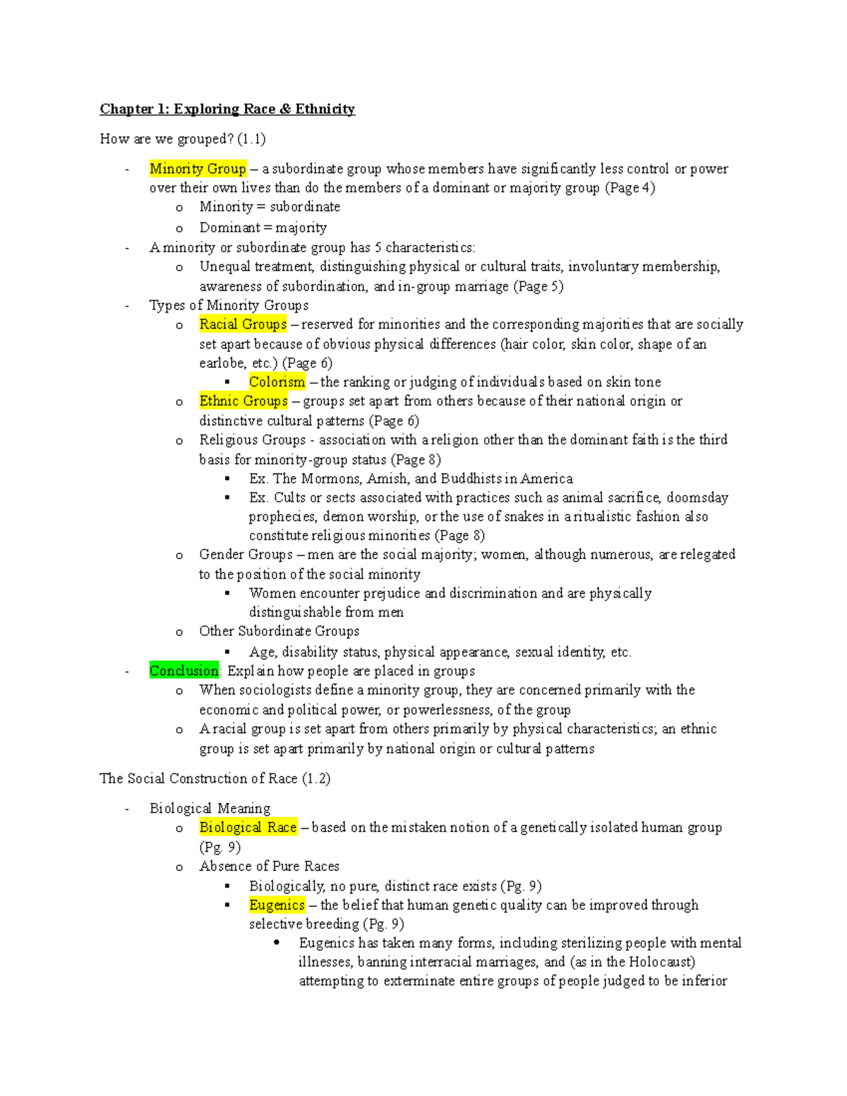 Chapter 1 Notes - Chapter 1: Exploring Race & Ethnicity How are we ...