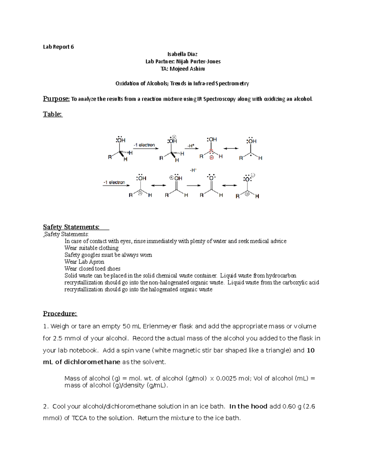 Lab Report 6 - Organic Chem Experimental Lab 6 - Lab Report 6 Isabella Diaz Lab Partner: Nijah ...